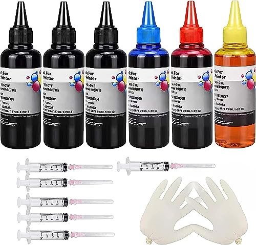 AYMSous 6-Pack Universal Ink Refill Kit for All HP Canon Epsn Brother Printers Compatible Cartridges Refillable Cartridge CISS CIS System with 6 Syringes(6x100ML 3BK, 1C. 1M, 1Y)