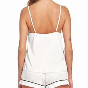 Ekouaer Pajamas for Women Silk Sleepwear Camisole Pjs Set Satin Nightwear with Pockets (White,S)