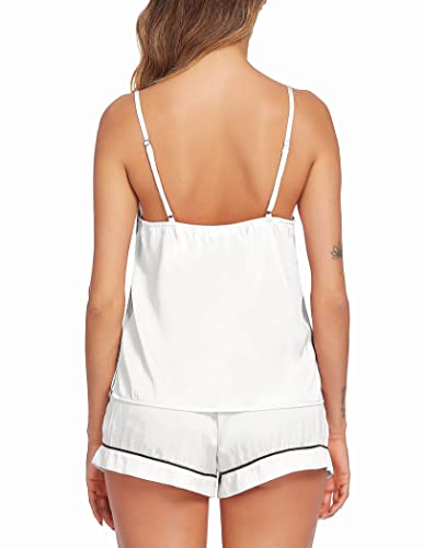 Ekouaer Pajamas for Women Silk Sleepwear Camisole Pjs Set Satin Nightwear with Pockets (White,S)