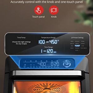 Air Fryer Toaster Oven Combo, Paris Rhône 24-in-1 Countertop Convection Ovens, 26QT Large Rotisserie Cooker with Led Digital Touchscreen, Sensitive Knob, Basket, Rack Tray, Cookbook and Magnet Menu