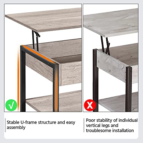 Yaheetech Lift Top Coffee Table, 47.5 In Coffee Table with Hidden Storage Compartment, Wooden Lift Up Central Table for Living Room & Reception Room, Gray