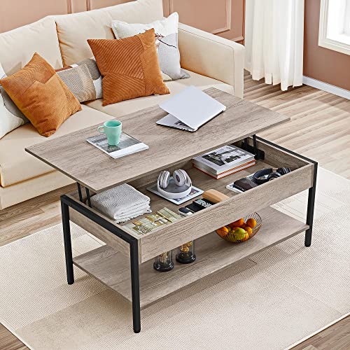 Yaheetech Lift Top Coffee Table, 47.5 In Coffee Table with Hidden Storage Compartment, Wooden Lift Up Central Table for Living Room & Reception Room, Gray