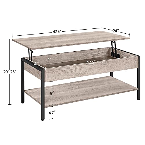 Yaheetech Lift Top Coffee Table, 47.5 In Coffee Table with Hidden Storage Compartment, Wooden Lift Up Central Table for Living Room & Reception Room, Gray