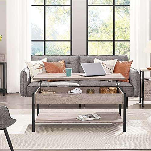 Yaheetech Lift Top Coffee Table, 47.5 In Coffee Table with Hidden Storage Compartment, Wooden Lift Up Central Table for Living Room & Reception Room, Gray