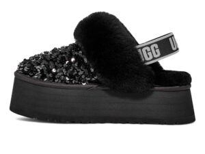 ugg women's funkette chunky sequin slipper, black, 6