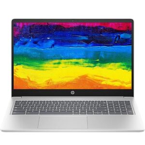 hp 2023 newest 15.6" hd chromebook, intel quad-core processor, lpddr5 8gb ram, 64gb emmc, webcam, numeric keyboard home & student laptop, chrome os, natural silver