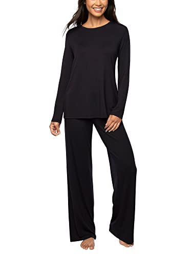 Vanity Fair Women's Beyond Comfort Modal Pajama Set (Short & Long, Long Sleeve-Black, Medium