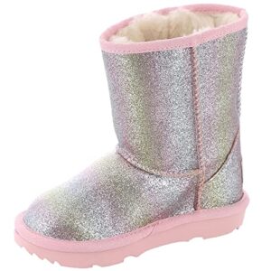 ugg girls kids' classic ii glitter fashion boot, metallic rainbow, 6 big