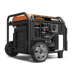 genmax portable inverter generator, 6000w open frame gas powered high speed engine with electric start, ultra lightweight for backup home use & job site，epa compliant (gm6000xie)