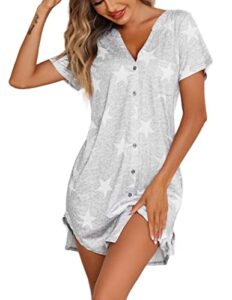 ekouaer short sleeve sleepwear comfy sleep shirt button gown dress loose fit pajama dress nightwear