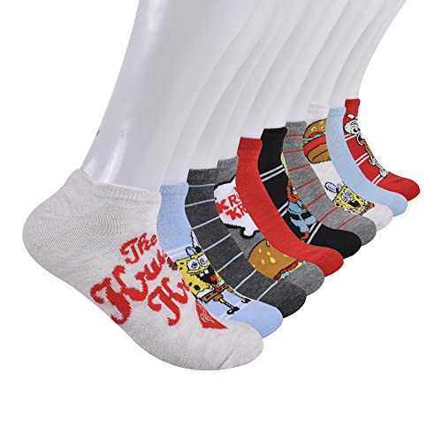 Spongebob Women's 5-Pack No Show Socks, Krusty Krab Multi, 9-11