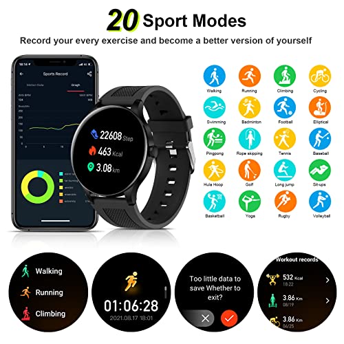 LiveGo Smart Watch for Men Women, 2023 1.3" IP68 Waterproof Smartwatch for Android Phones Compatible iOS iPhone, Activity Fitness Tracker with Heart Rate Blood Pressure Oxygen Sleep Monitor, Black