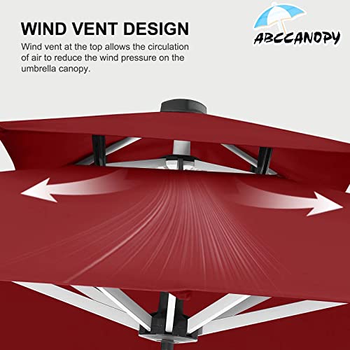 ABCCANOPY 9FT Cantilever Patio Umbrella Double Top Square Umbrella Outdoor Offset Umbrella with 360° Rotation,Burgundy