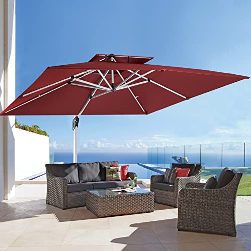 ABCCANOPY 9FT Cantilever Patio Umbrella Double Top Square Umbrella Outdoor Offset Umbrella with 360° Rotation,Burgundy