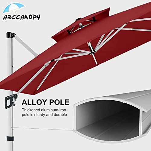 ABCCANOPY 9FT Cantilever Patio Umbrella Double Top Square Umbrella Outdoor Offset Umbrella with 360° Rotation,Burgundy