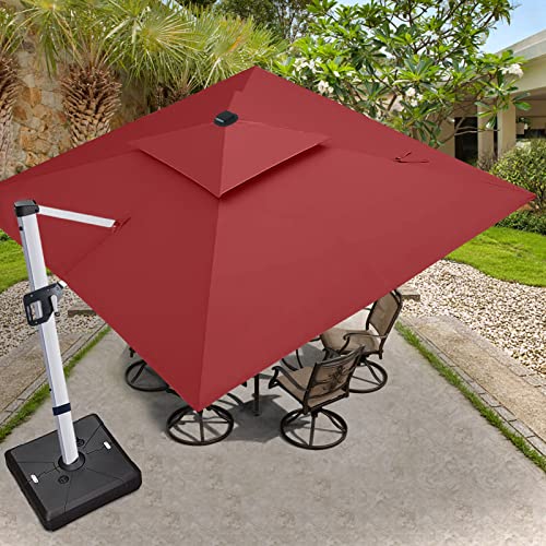 ABCCANOPY 9FT Cantilever Patio Umbrella Double Top Square Umbrella Outdoor Offset Umbrella with 360° Rotation,Burgundy