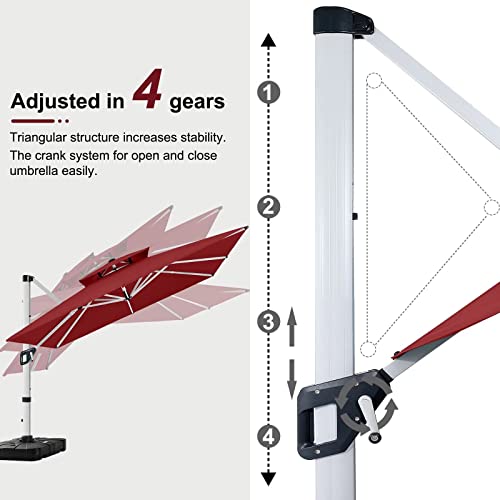 ABCCANOPY 9FT Cantilever Patio Umbrella Double Top Square Umbrella Outdoor Offset Umbrella with 360° Rotation,Burgundy