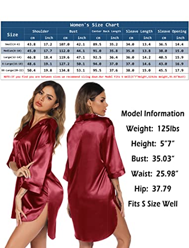 Leikar Silk Nightgown For Women Satin Slik Pajamas Sleep Shirts Wine Red