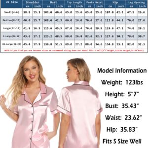 Leikar Womens Silk Satin Pajamas Shorts Set Bride Pajamas Button Down Pjs Loungewear Set S-XXL Pink