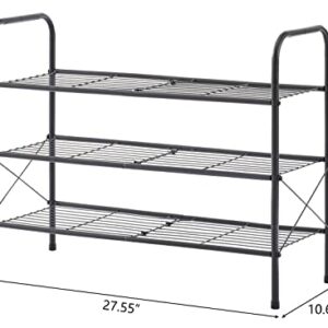 Tajsoon 3-Tier Stackable Shoe Rack Organizer, Adjustable & Expandable Shoe Storage Shelf for Entryway, Metal Wire Grid with X Shape Fixed Frame, Black