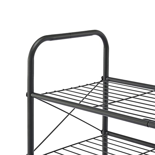 Tajsoon 3-Tier Stackable Shoe Rack Organizer, Adjustable & Expandable Shoe Storage Shelf for Entryway, Metal Wire Grid with X Shape Fixed Frame, Black