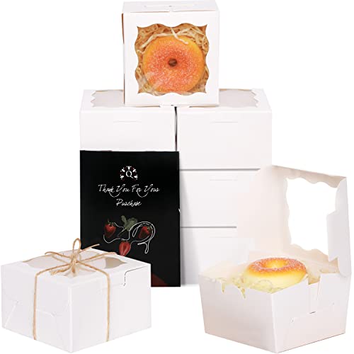 qiqee Bakery Box with Window 4x4x2.5 4*4*2.5inch/100Packs White Macaron Boxes Small Donut Pastry Boxes for Party Mini Cookie Boxes(5 Diferent Gift Include)