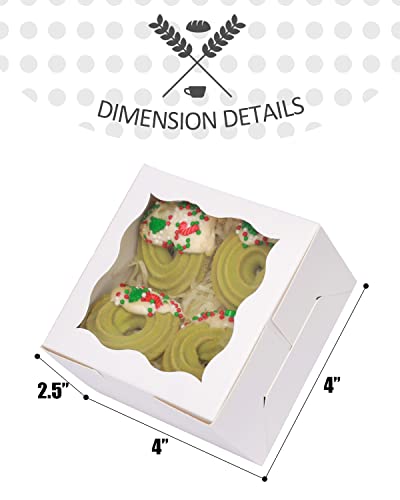 qiqee Bakery Box with Window 4x4x2.5 4*4*2.5inch/100Packs White Macaron Boxes Small Donut Pastry Boxes for Party Mini Cookie Boxes(5 Diferent Gift Include)