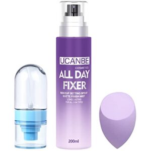 ucanbe long lasting makeup setting spray kit- 6.76 fl oz hydrating matte finish mist lightweight face make up fixer +travel size spray bottle+sponge puff makeup set