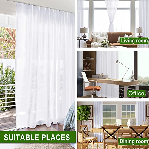 Hiasan White Sheer Curtains for Bedroom with Tiebacks, Lightweight Airy Breathable Voile Drapes Light Filtering Rod Pocket Window Curtains for Living Room, Nursery, W52 x L63, 2 Soft Panels