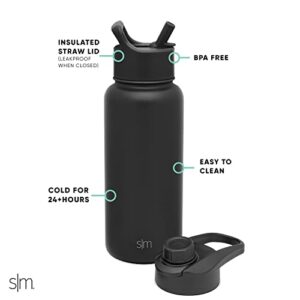 Simple Modern Water Bottle with Straw and Chug Lid Vacuum Insulated Stainless Steel Metal Thermos Bottles | Reusable Leak Proof BPA-Free Flask for Sports Gym | Summit Collection | 32oz, Midnight Black