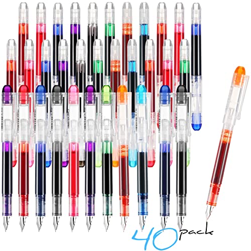 40 Pack Disposable Fountain Pens Set, Colored Ink Extra Fine Nib Classic Design Large Capacity Calligraphy Pens for Journaling, Office Supplies for Sketching, Writing