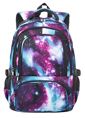 BLUEFAIRY Galaxy Backpack for Girls Elementary School Bag For Kids Child Primary Book Bags Sky Space Print Durable Gifts Presents Travel Mochila Para Niñas 17Inch (Purple)