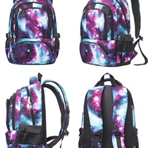 BLUEFAIRY Galaxy Backpack for Girls Elementary School Bag For Kids Child Primary Book Bags Sky Space Print Durable Gifts Presents Travel Mochila Para Niñas 17Inch (Purple)