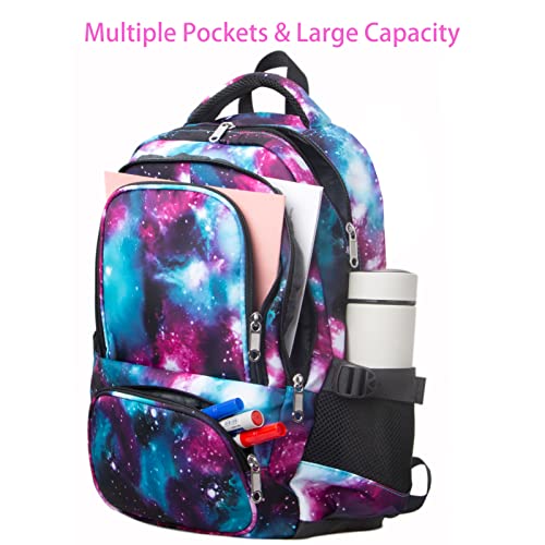 BLUEFAIRY Galaxy Backpack for Girls Elementary School Bag For Kids Child Primary Book Bags Sky Space Print Durable Gifts Presents Travel Mochila Para Niñas 17Inch (Purple)