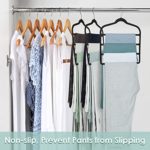 Velvet Hangers Space Saving Non Slip Pant Velvet Hangers, DUDUCOFU 6 Pack Black Velvet Hangers Multi Layer Clothes Hangers Closet Organizer for Pants Jeans Trousers Scarf