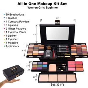 MISS ROSE M 58 Color Professional Makeup Kit, makeup pallet,All In One Makeup Set for Women Girls Beginner,Include Eyeshadow Facial Blusher Eyebrow Powder Face Concealer Powder Eyeliner Pencil and a Mirror(331Y)