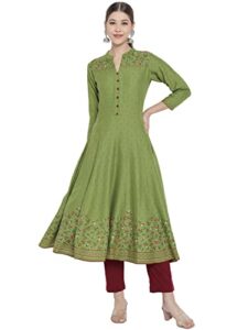 yash gallery women's rayon floral print anarkali kurta (green)