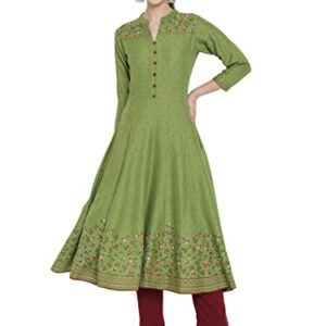 Yash Gallery Women's Rayon Floral Print Anarkali Kurta (Green)