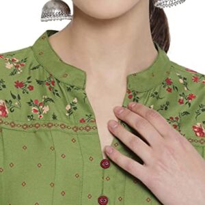 Yash Gallery Women's Rayon Floral Print Anarkali Kurta (Green)