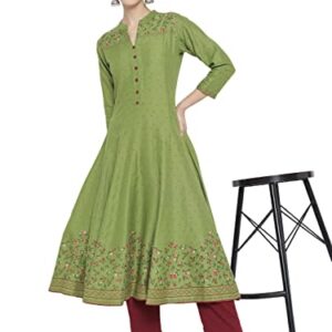 Yash Gallery Women's Rayon Floral Print Anarkali Kurta (Green)