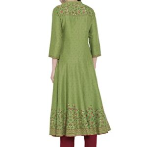 Yash Gallery Women's Rayon Floral Print Anarkali Kurta (Green)