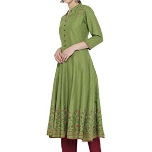 Yash Gallery Women's Rayon Floral Print Anarkali Kurta (Green)