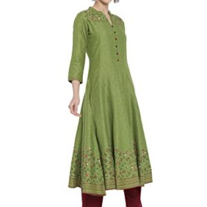 Yash Gallery Women's Rayon Floral Print Anarkali Kurta (Green)