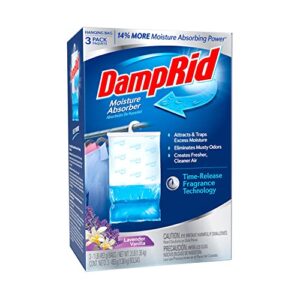 damprid lavender vanilla hanging moisture absorber, 16 oz., 3 pack - eliminates musty odors for fresher, cleaner air, ideal for closet, 14% more moisture absorbing power*