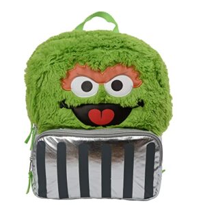 sesame street plush oscar the grouch backpack for toddlers, boys, and girls - for school or travel - small 12 inch size