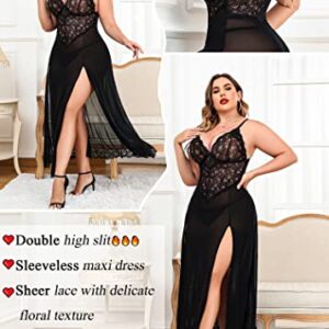 Avidlove Sexy Plus Size Lingerie for Women Sexy Mesh Teddy Valentine's Day Lingerie Black XX-Large