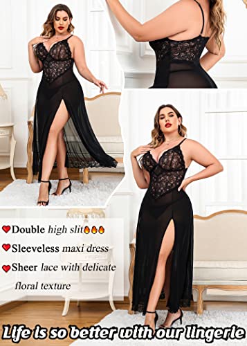 Avidlove Sexy Plus Size Lingerie for Women Sexy Mesh Teddy Valentine's Day Lingerie Black XX-Large