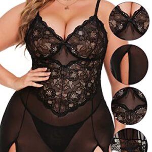 Avidlove Sexy Plus Size Lingerie for Women Sexy Mesh Teddy Valentine's Day Lingerie Black XX-Large