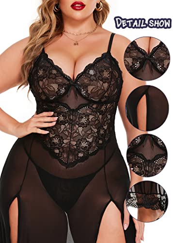 Avidlove Sexy Plus Size Lingerie for Women Sexy Mesh Teddy Valentine's Day Lingerie Black XX-Large