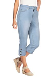 woman within women's plus size perfect denim capri with button trim - 22 w, light wash blue